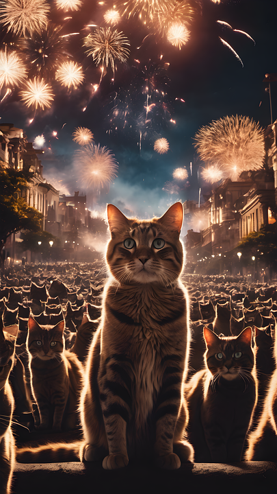 Download Ai Generated, Cats, Fireworks. Royalty-Free Stock Illustration ...