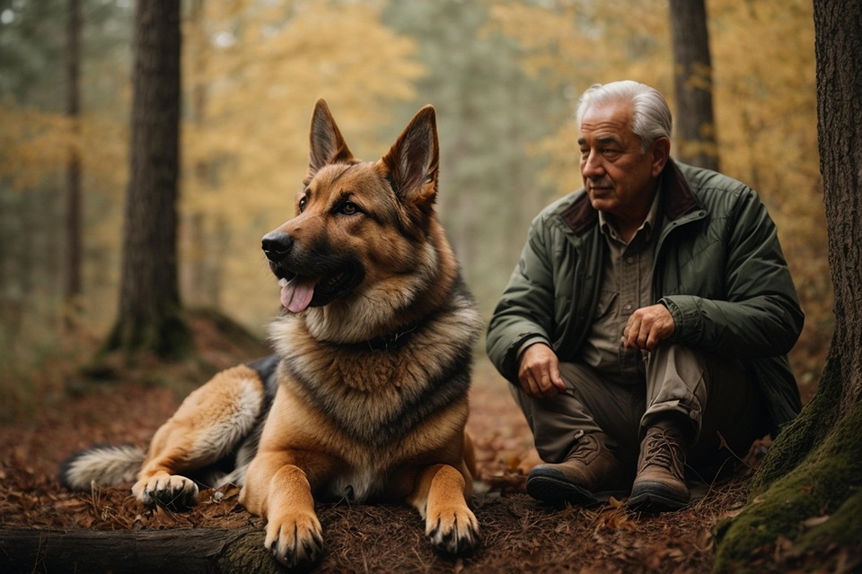 Download Friends, Old Man, German Shepherd. Royalty-Free Stock ...