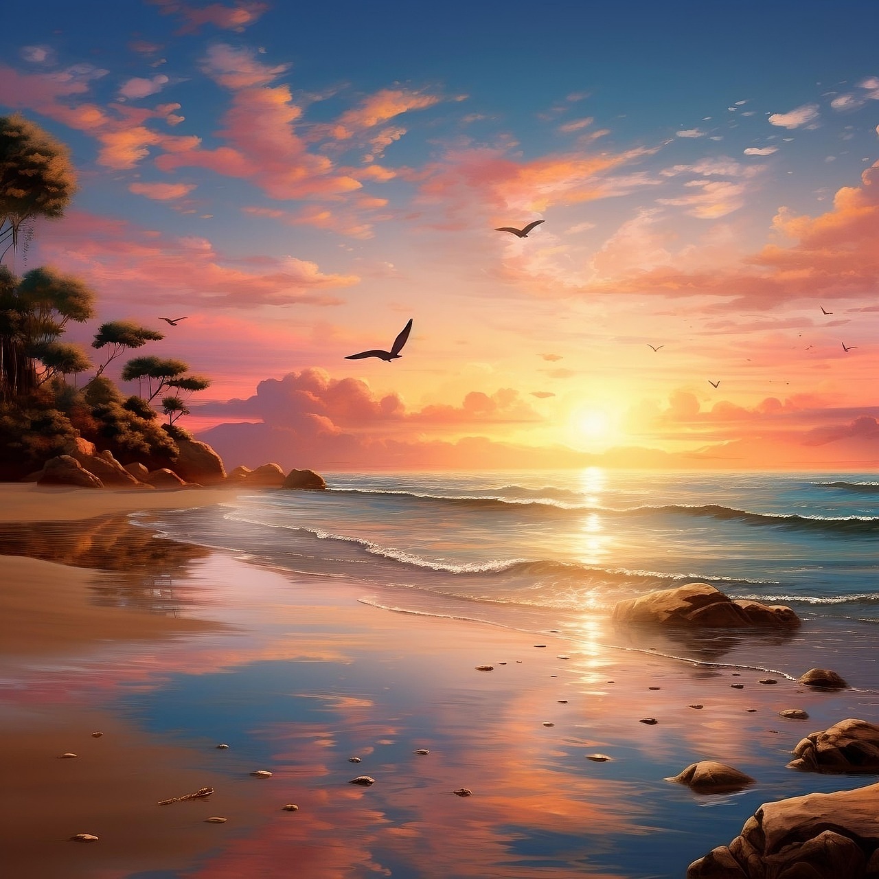 Download Ai Generated, Beach, Sunset. Royalty-Free Stock Illustration ...