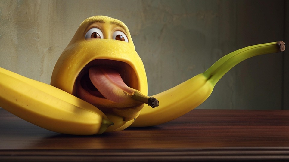 Banana Mouth Memes Vector Cartoon Silly Banana Fruit With Crown...