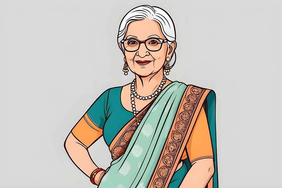 Download Old Woman, Saree, Indian. Royalty-Free Stock Illustration ...