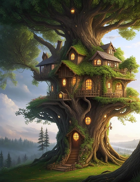 Download Ai Generated, Tree Houses, Surreal. Royalty-Free Stock ...