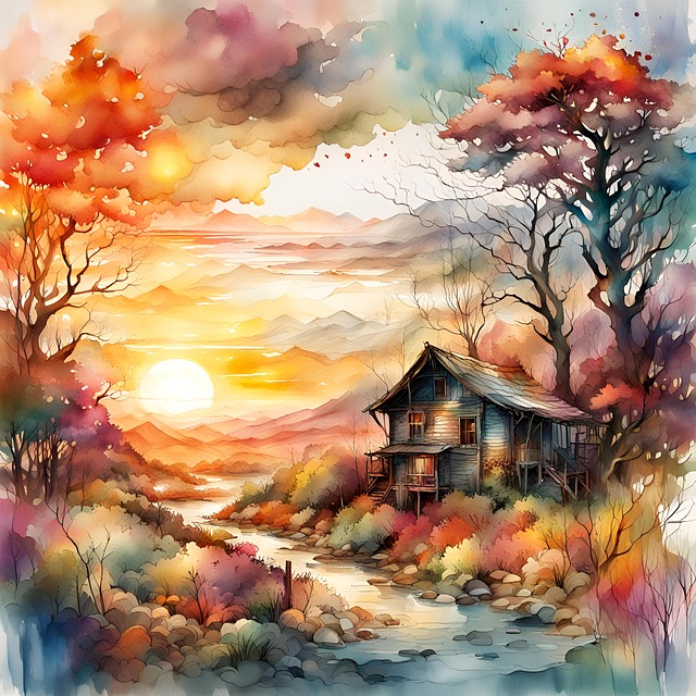 Download Ai Generated, Cottage, Sunset. Royalty-Free Stock Illustration ...