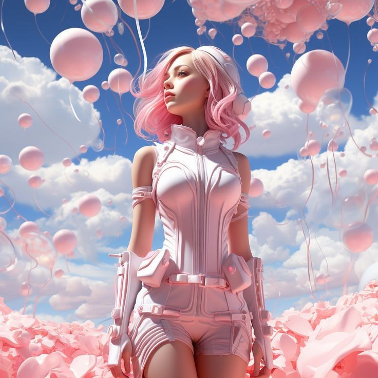Download Ai Generated Woman Pink Balloons Royalty Free Stock