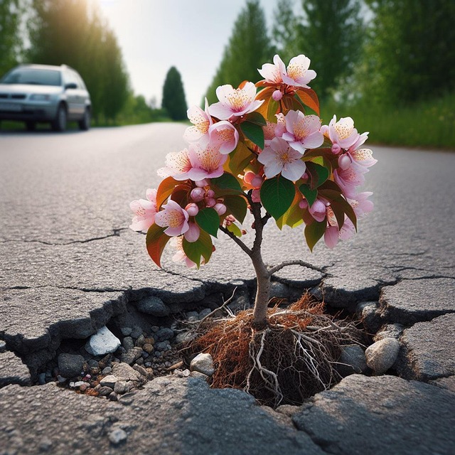 Flor Na Estrada Asfaltada Natureza - Imagens grátis no Pixabay