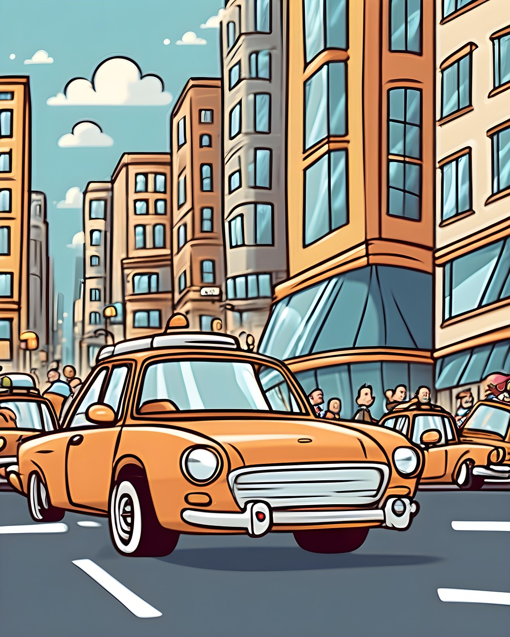 Coche De Dibujos Animados En La Ciudad