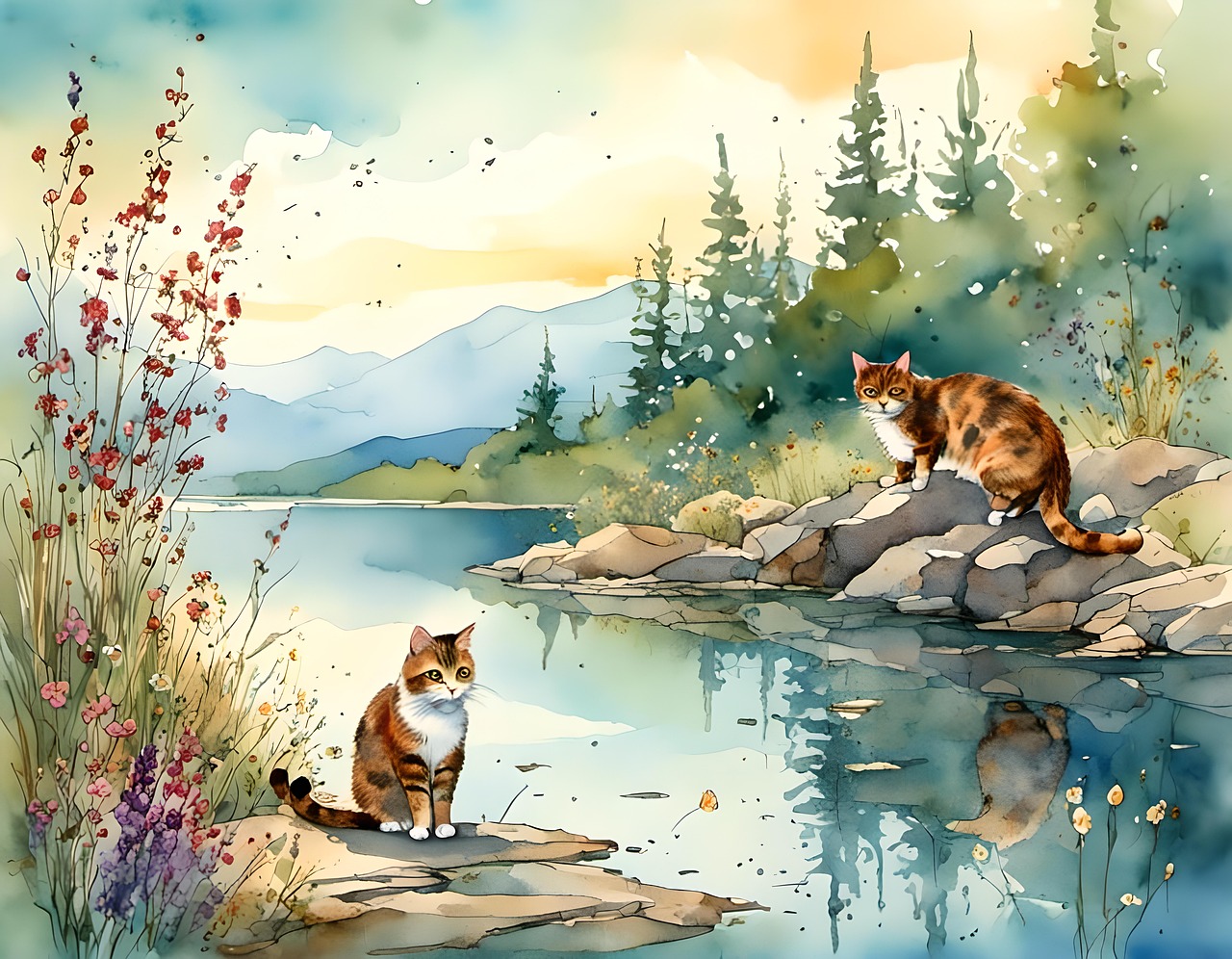 Download Ai Generated, Cats, Lake. Royalty-Free Stock Illustration ...