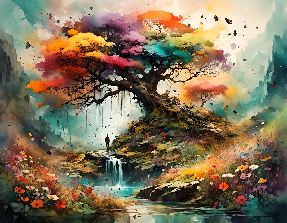 Download Ai Generated, Waterfall, Tree. Royalty-Free Stock Illustration ...