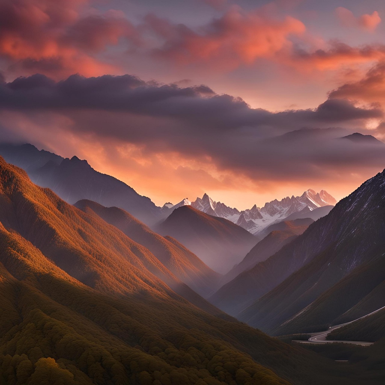 Download Ai Generated Mountains Sunset Royalty Free Stock