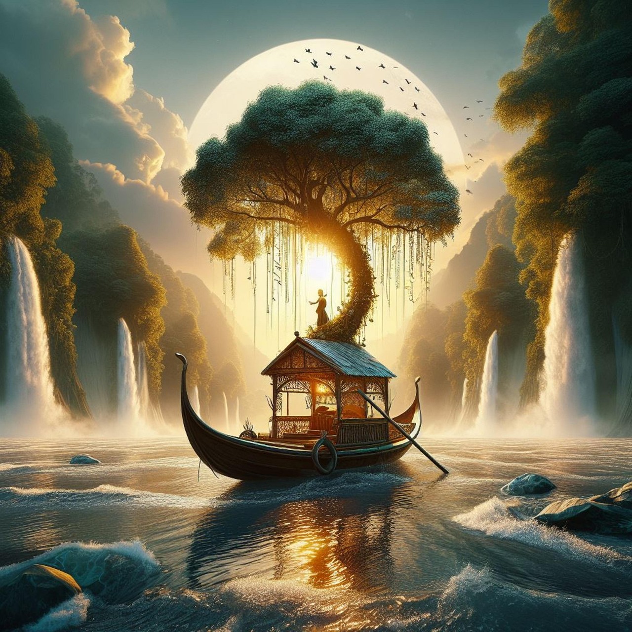 Download Ai Generated, River, Boat. Royalty-Free Stock Illustration ...