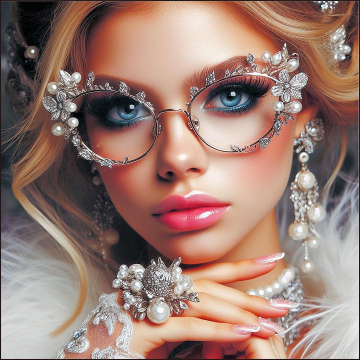 Download Beautiful Girl, Elaborate Glasses, Jewellery. Royalty-Free ...