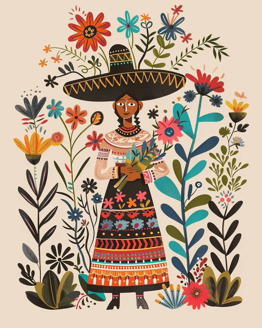 Spanish Folk Art Illustrations Lot A Pair Of Mexican Folk Art Pen