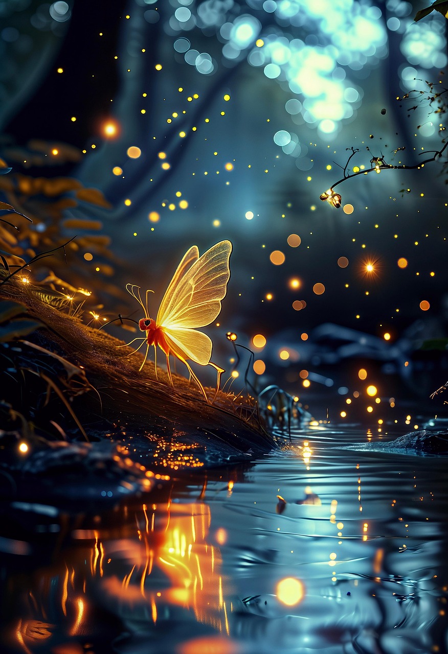 Download Ai Generated, Lake, Firefly. Royalty-Free Stock Illustration ...