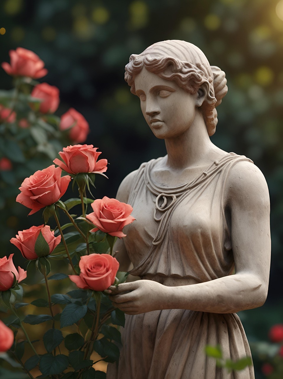 Download Ai Generated, Statue, Flowers. Royalty-Free Stock Illustration ...