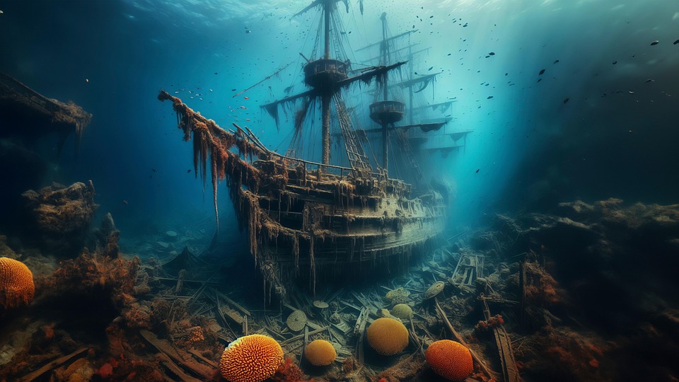 Download Ai Generated Shipwreck Underwater Royalty Free Stock