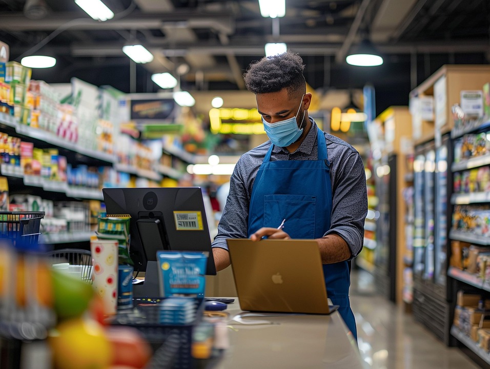 Download Supermarket, Employee, Face Mask. Royalty-Free Stock ...