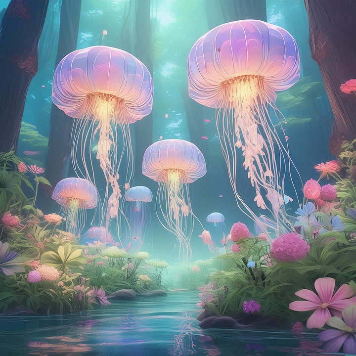 Download Ai Generated, Jellyfish, Enchanted Forest. Royalty-Free Stock ...