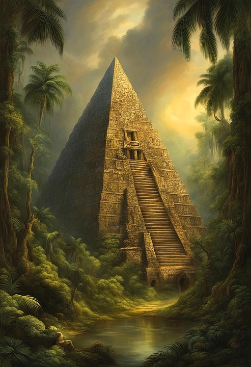 Download Ai Generated, Dark Forest, Pyramid. Royalty-Free Stock ...