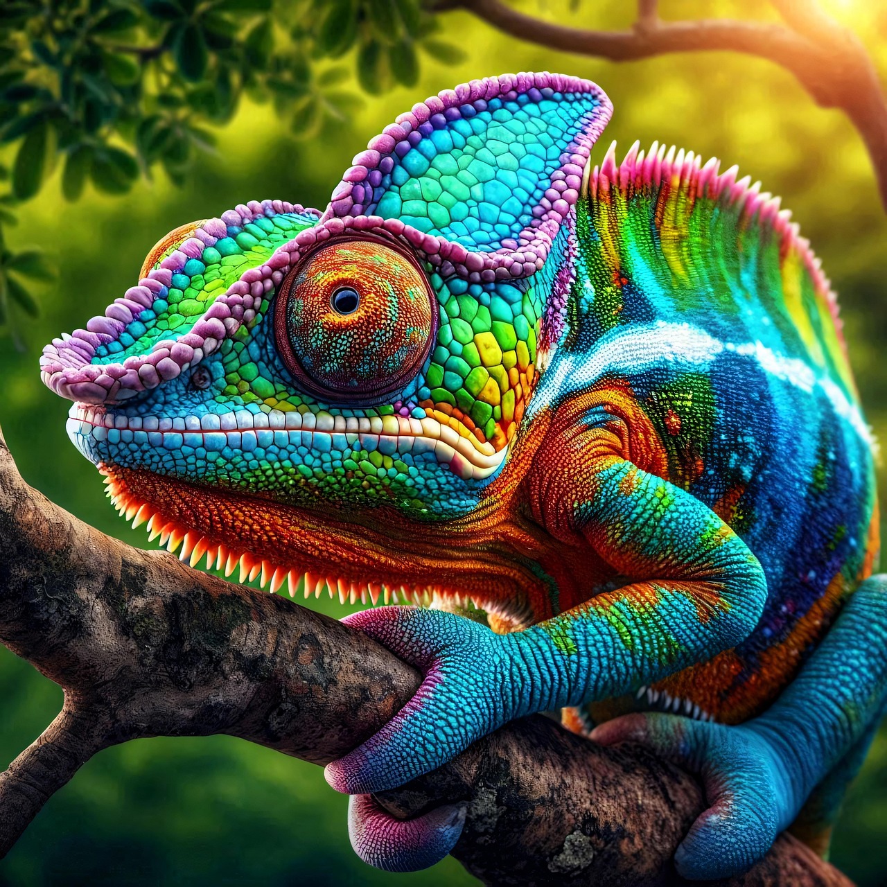 Download Ai Generated Chameleon Rainbow Royalty Free Stock