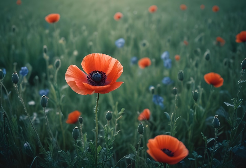 Download Vibrant Red Poppy Flower, Lush Green Field, Nature. Royalty ...