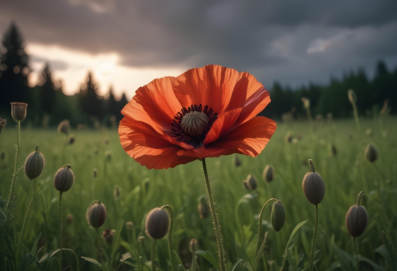Download Vibrant Red Poppy Flower, Lush Green Field, Nature. Royalty ...