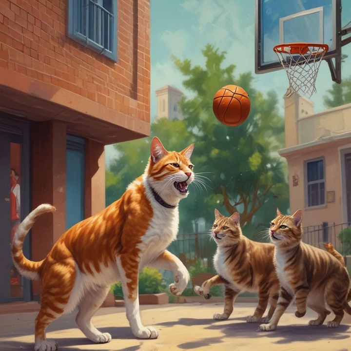 Download Image Of A Sportsman Cat, Basketball Cat, Cat Playing With A ...
