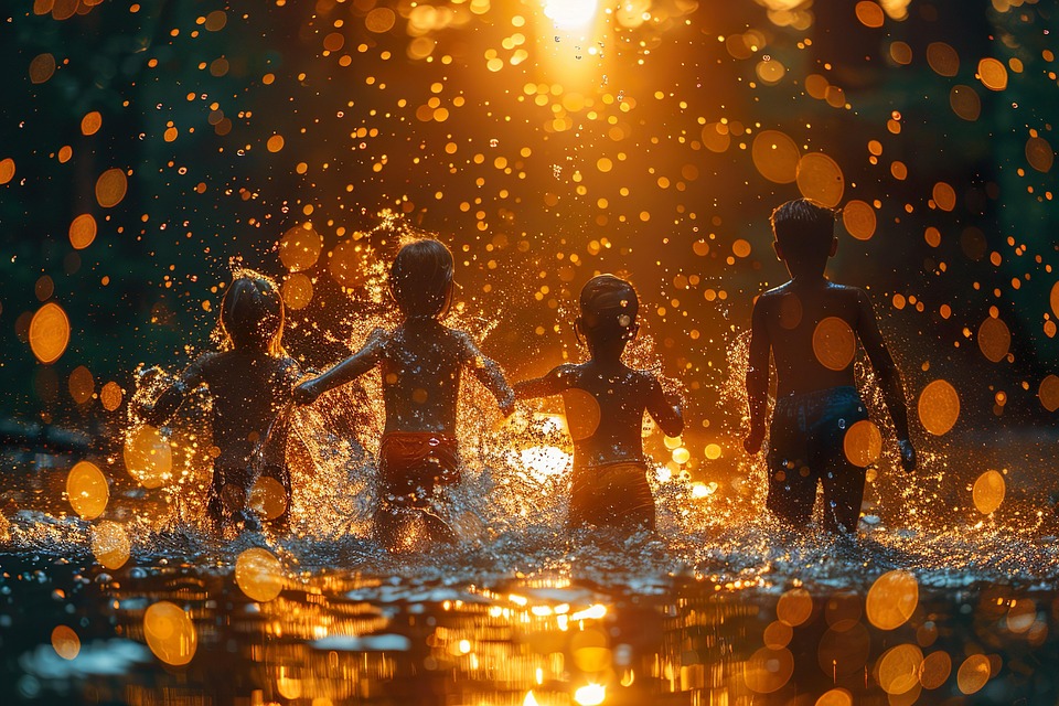 Download Kids Playing, Water, Nature. Royalty-Free Stock Illustration ...