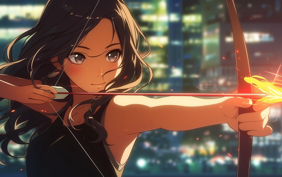 Anime Girl Shooting Bow And Arrow