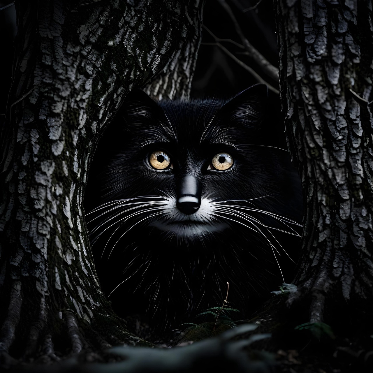 Download Mysterious Black Cat, Prowls, Haunting Forest. Royalty-Free ...