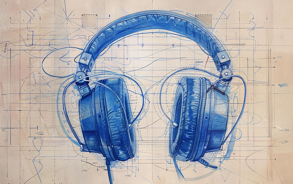 Download Headphones, Blueprint, Drawing. Royalty-Free Stock ...