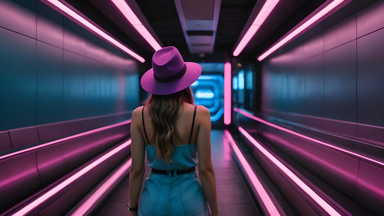 Download Woman, Neon Light, Corridor. Royalty-Free Stock Illustration ...