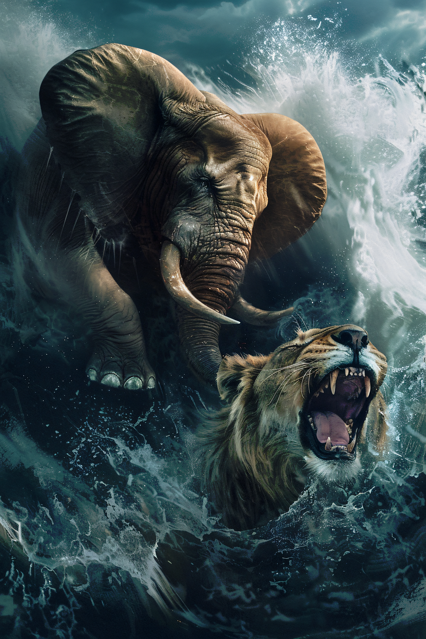 Download Ai Generated, Elephant, Lion. Royalty-Free Stock Illustration ...