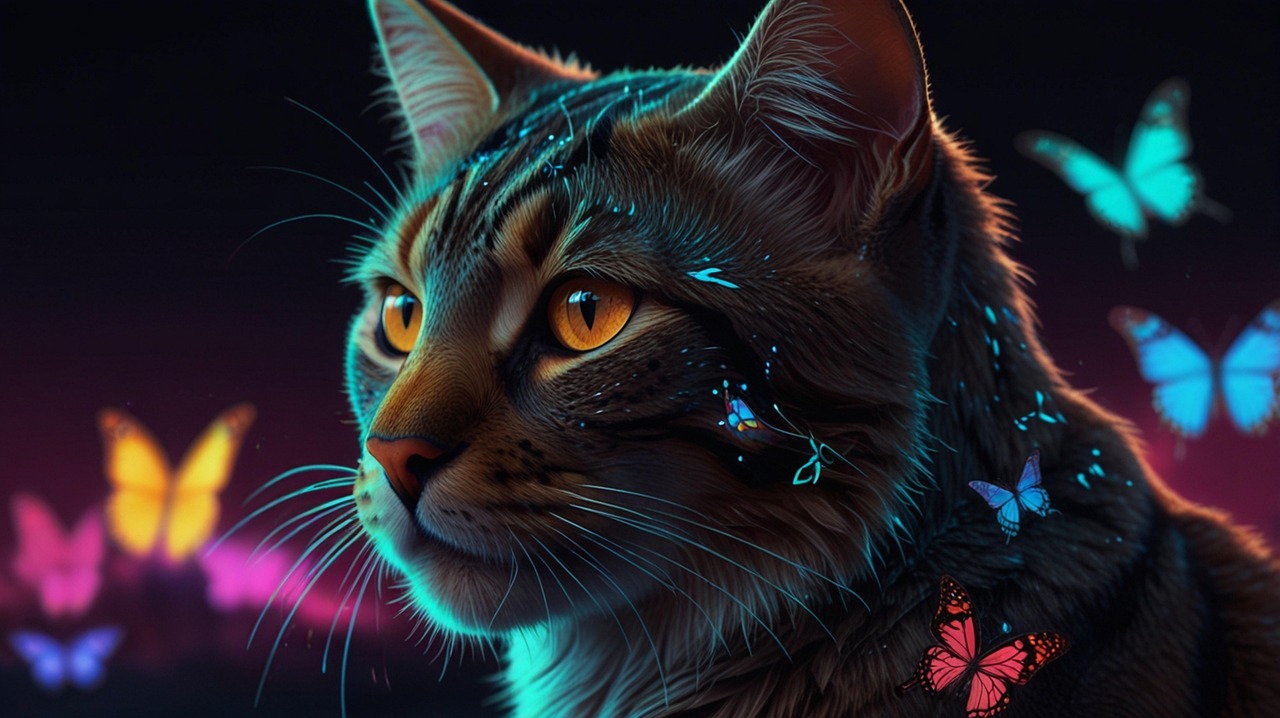 Download Neon Cat, Butterfly, Majestic. Royalty-Free Stock Illustration ...
