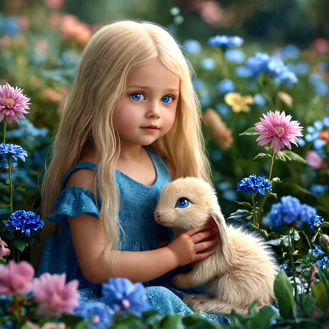 Download Girl, Rabbit, Flowers. Royalty-Free Stock Illustration Image ...