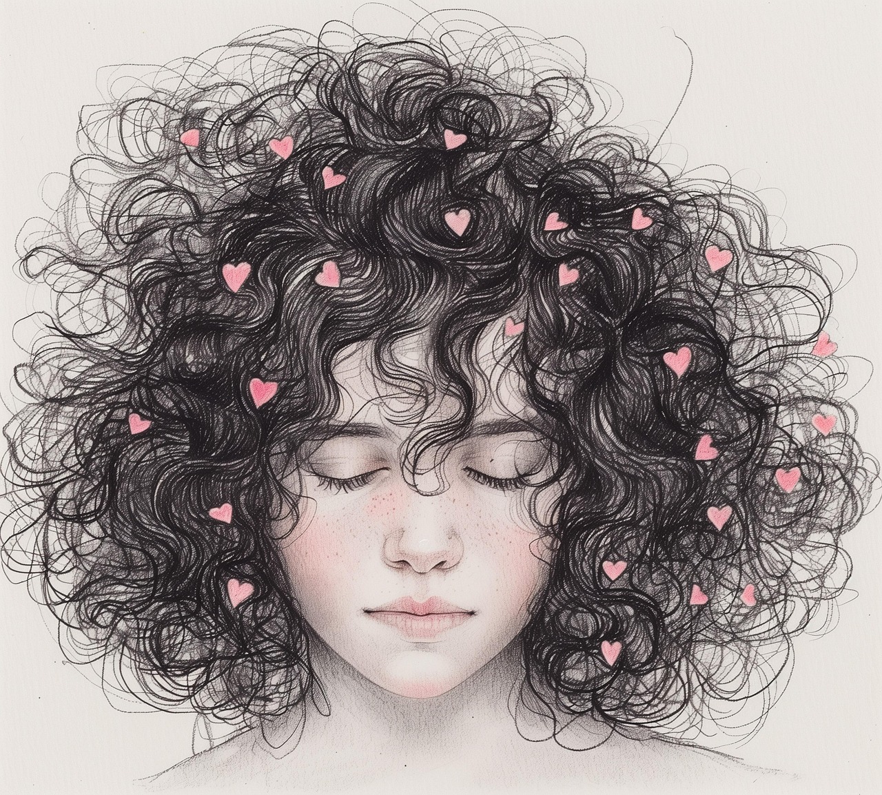 Download Black Curly Hair, Hearts In Hair, Closed Eyes. Royalty-Free ...