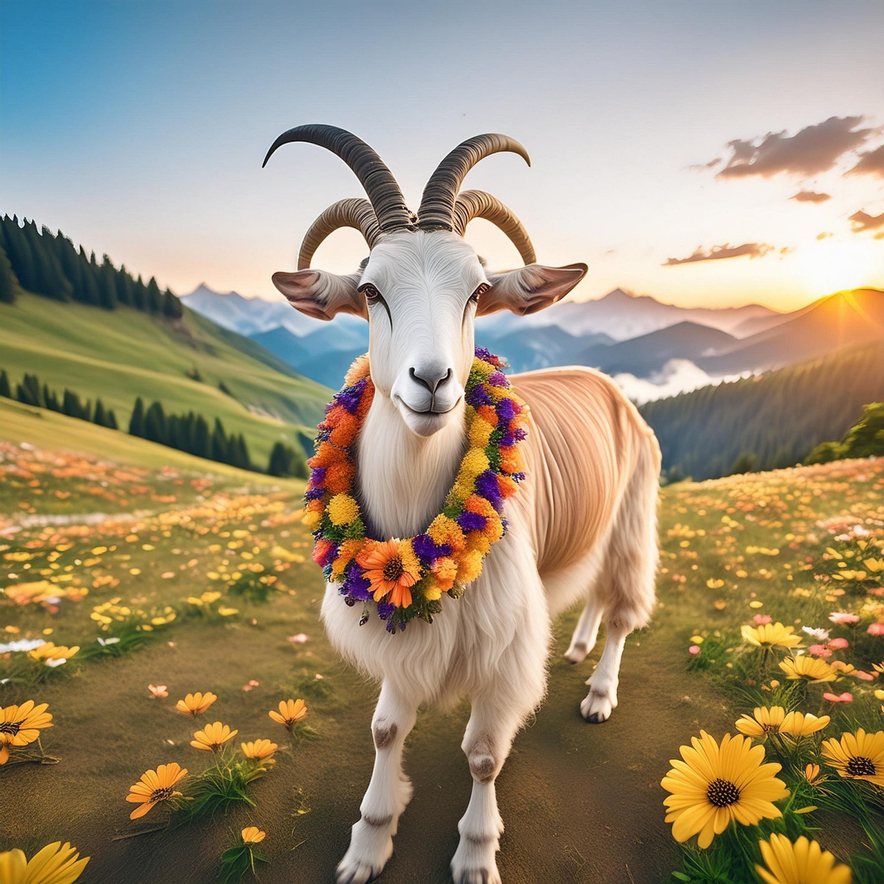 Download Eid Al-Adha 2024, Goat Decoration Ideas, Festive Goat Flowers ...