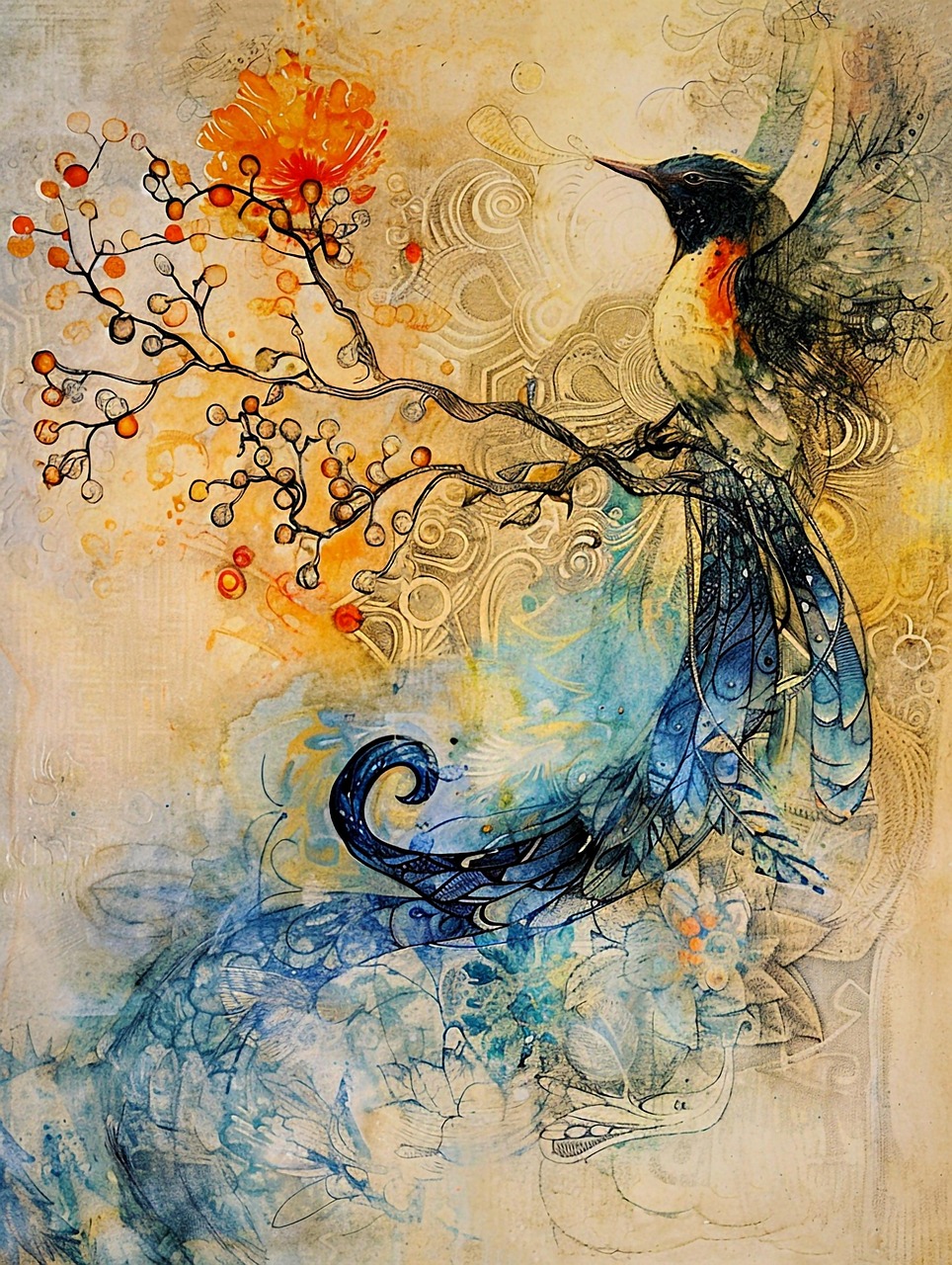 Download Intricate Illustration, Bird, Vibrant Feathers. Royalty-Free ...