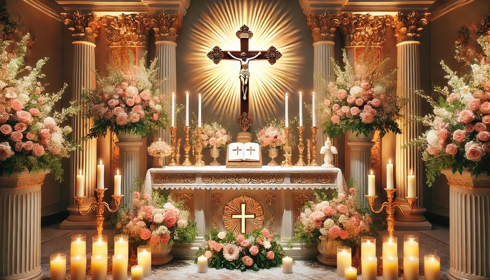 Download Church, Altar, Flower Arrangements. Royalty-Free Stock ...