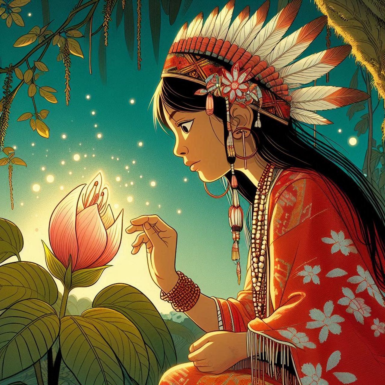 Download Native American, Enjoying Flower, Cel Shading Style. Royalty ...