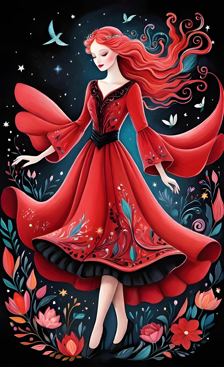 Download Red Dress, Black Background, Dreamlike. Royalty-Free Stock ...