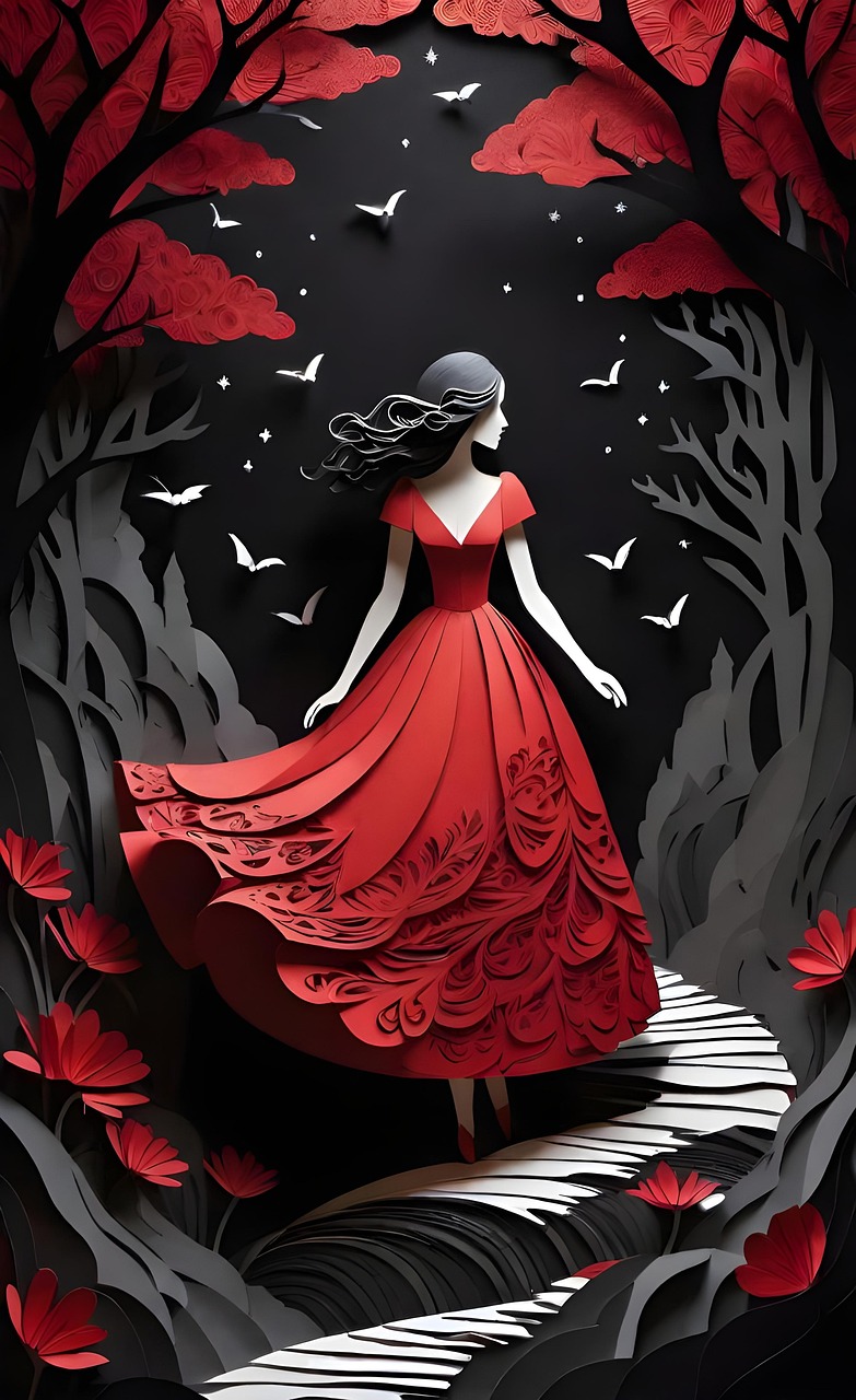 Download Red Dress, Black Background, Dreamlike. Royalty-Free Stock ...