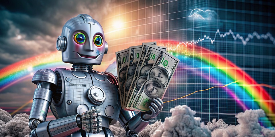 Download Whimsical Financial Scene, Friendly Robot Banker, Counting ...