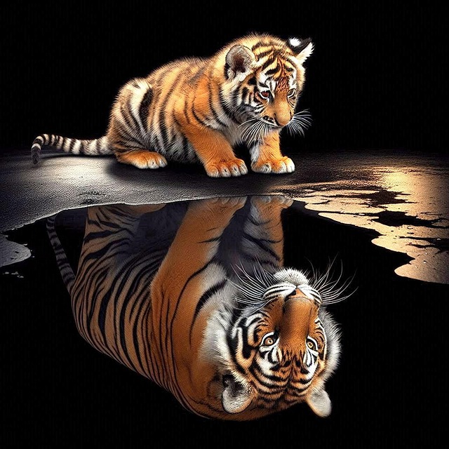 Download Tiger, Puppy, Mirror Image. Royalty-Free Stock Illustration ...