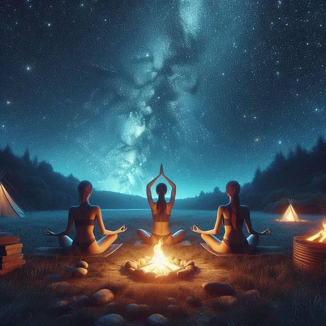 Download Yoga, Starry Night, Fire Pit. Royalty-Free Stock Illustration ...
