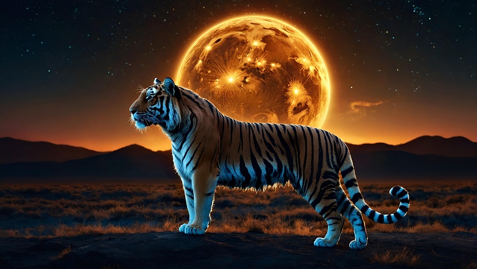 Download Ai Generated, Tiger, Moon. Royalty-Free Stock Illustration ...