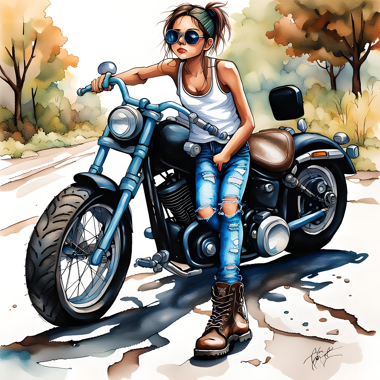 Download Girl, Motorcycle, Watercolor. Royalty-Free Stock Illustration ...