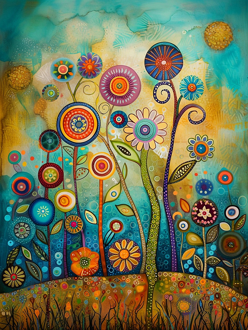 Download Abstract Painting, Whimsical Flowers, Vibrant Colors. Royalty ...