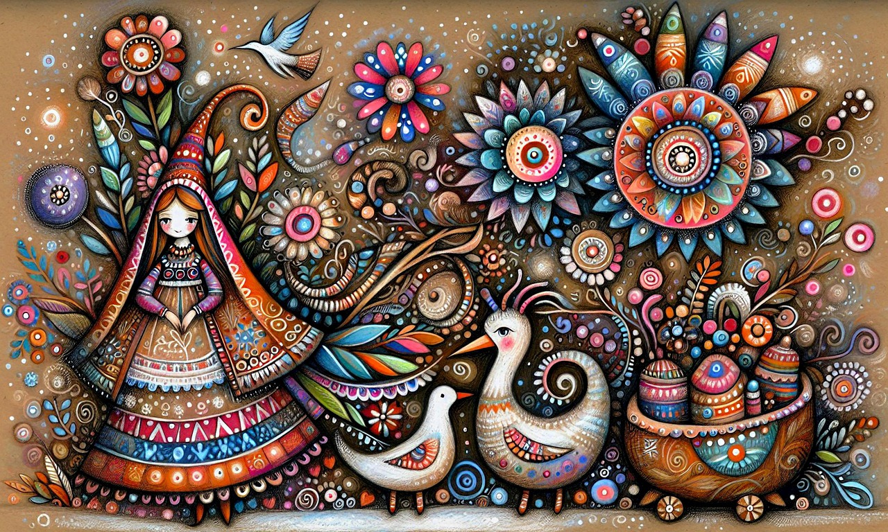 Download Whimsical Illustration, Young Girl, Colorful Dress. Royalty ...