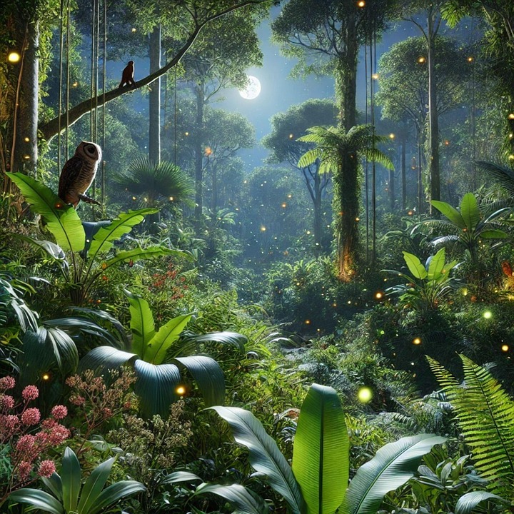 Download Rainforest At Night, Jungle, Nature. Royalty-Free Stock ...