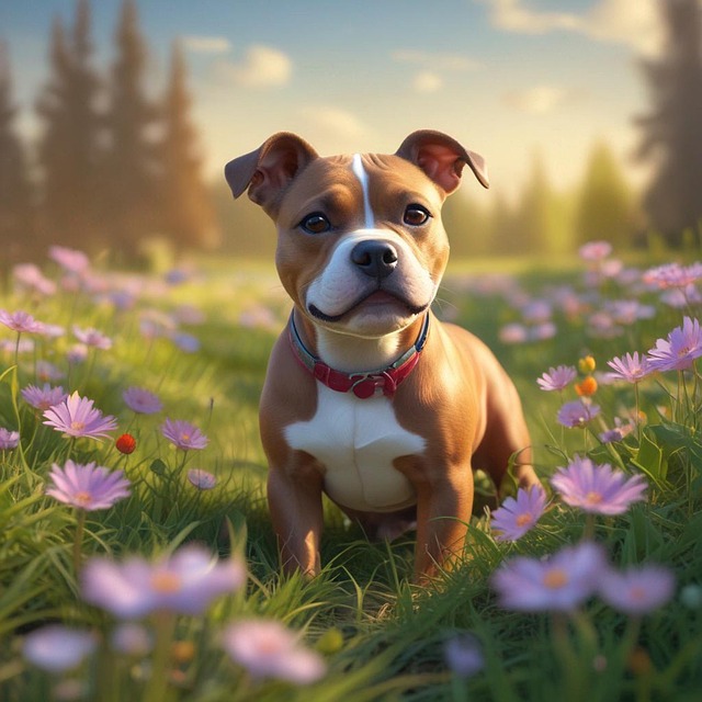 Download Ai Generated, Staffordshire Bull Terrier, Flowers. Royalty ...